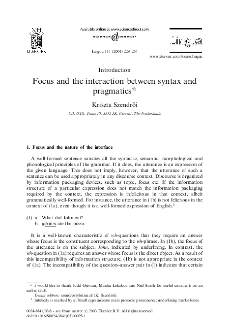 (PDF) Focus and the interaction between syntax and pragmatics