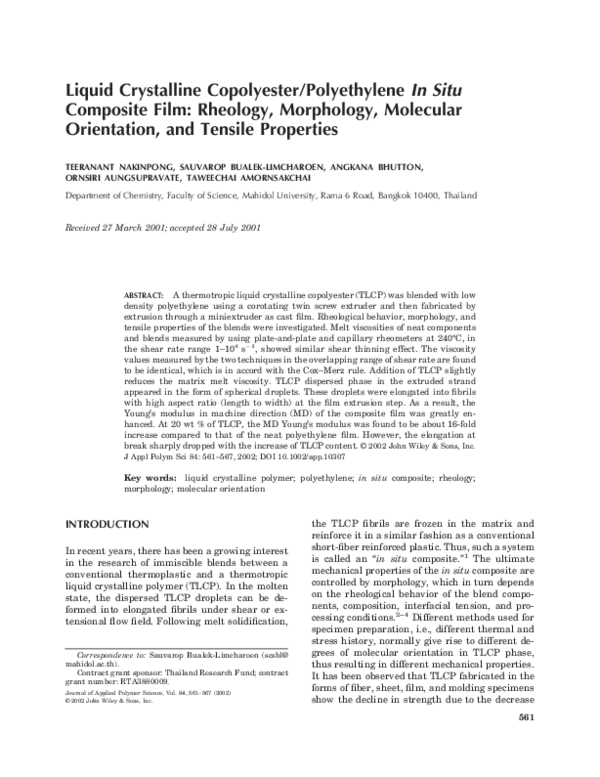 (PDF) Liquid crystalline copolyester/polyethylenein situ composite film ...
