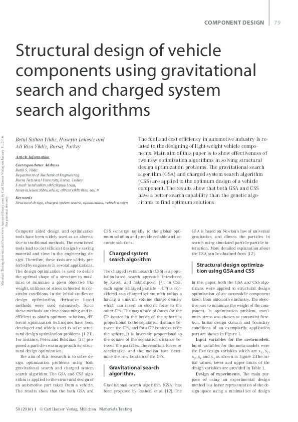 (PDF) Structural design of vehicle components using gravitational search and charged system ...