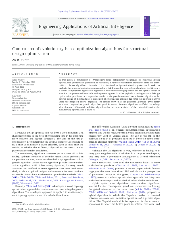 Pdf Comparison Of Evolutionary Based Optimization Algorithms For 8243