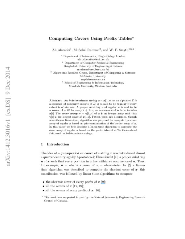 (PDF) Computing Covers Using Prefix Tables