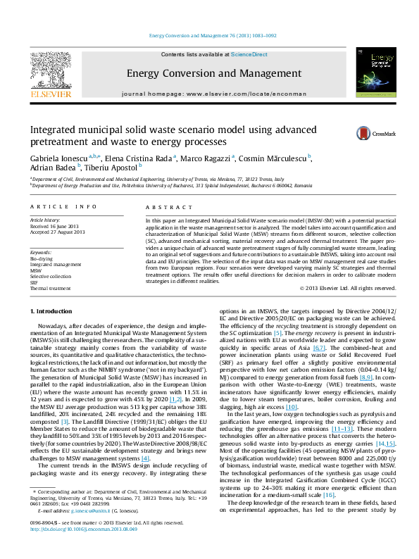 (PDF) Integrated municipal solid waste scenario model using advanced ...