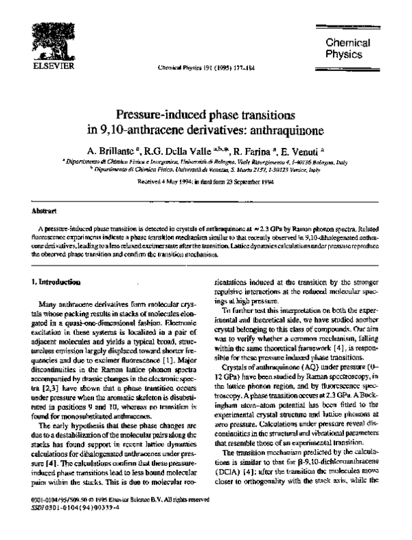 (PDF) Pressure-induced phase transitions in 9,10-anthracene derivatives: anthraquinone