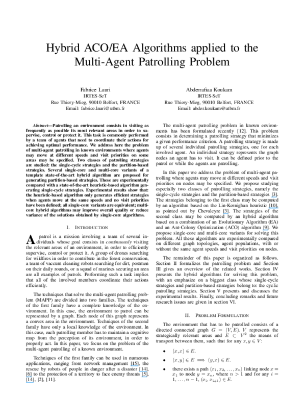 (PDF) Hybrid ACO/EA algorithms applied to the multi-agent patrolling problem | Abderrafiaa ...