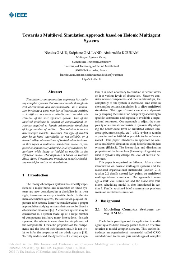 (PDF) Towards a Multilevel Simulation Approach Based on Holonic Multiagent Systems