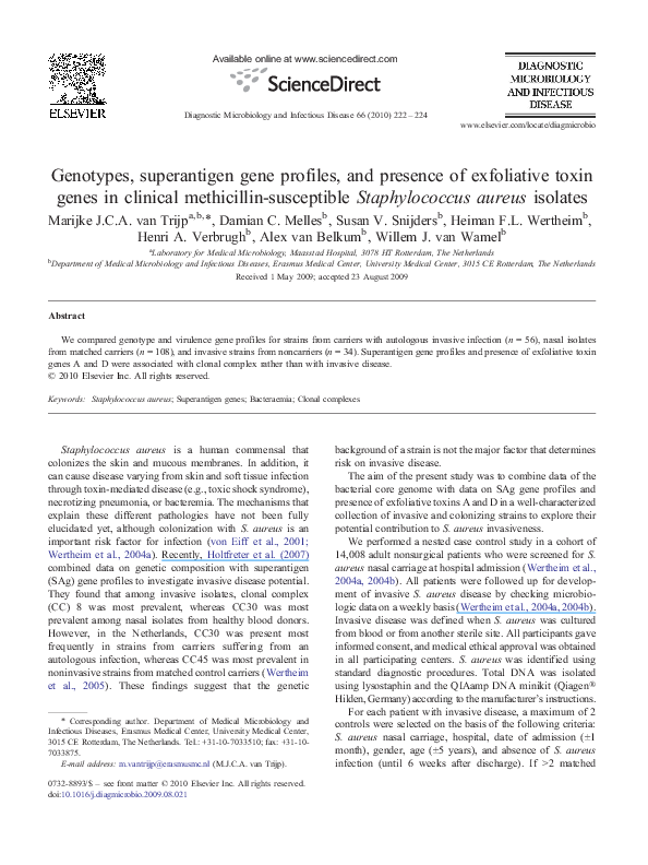 Pdf Genotypes Superantigen Gene Profiles And Presence Of Exfoliative Toxin Genes In Clinical