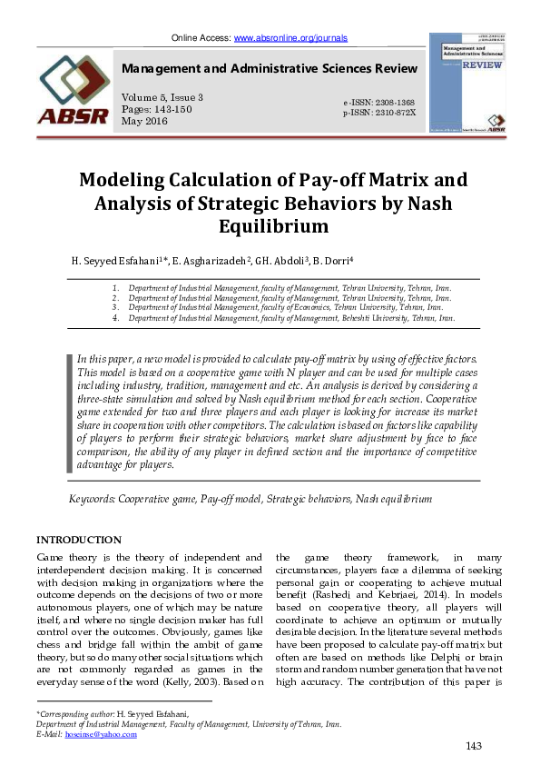 (PDF) Modeling Calculation of Pay-off Matrix and Analysis of Strategic ...