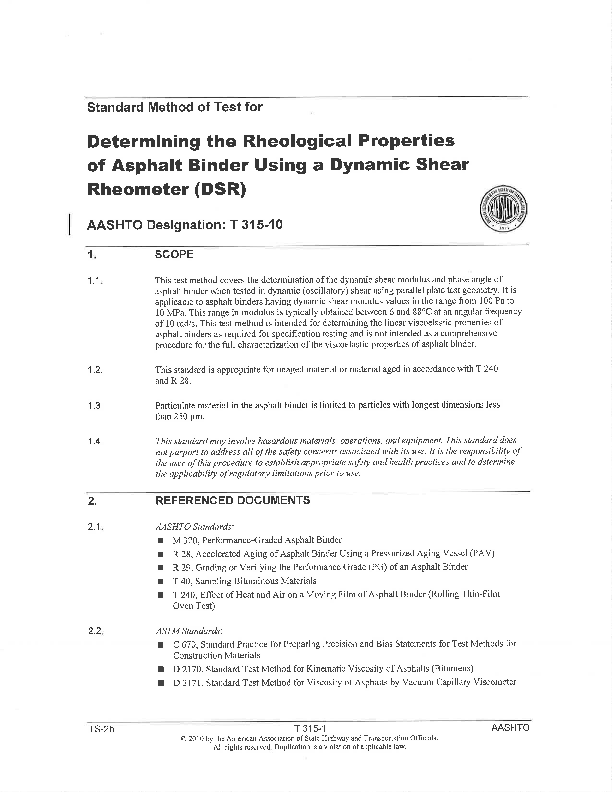 (PDF) AASHTO T315-10 Determining the Rheological Properties of Asfhalt ...