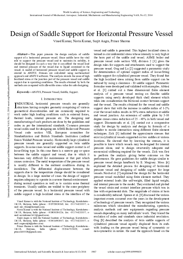 (PDF) Design of Saddle Support for Horizontal Pressure Vessel