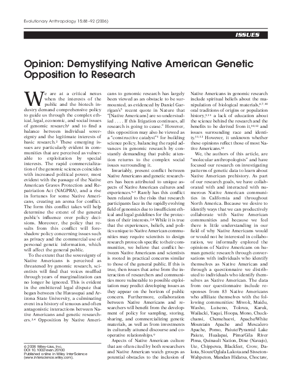 (PDF) Opinion: Demystifying Native American genetic opposition to research