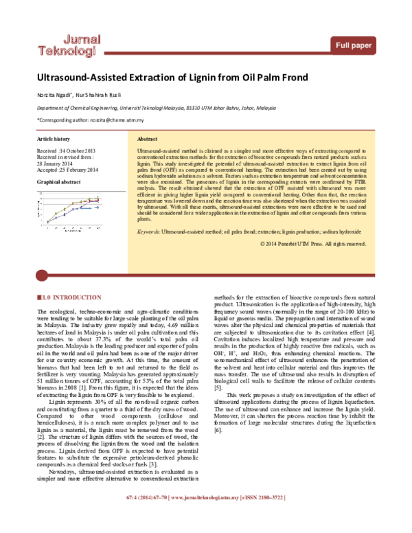 (PDF) Ultrasound-Assisted Extraction of Lignin from Oil Palm Frond