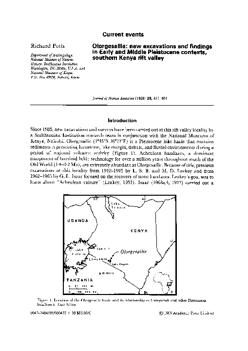 (PDF) Olorgesailie: new excavations and findings in Early and Middle ...