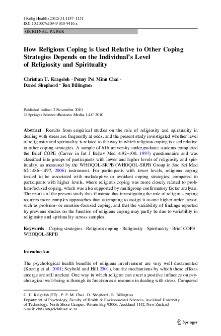(PDF) How Religious Coping is Used Relative to Other Coping Strategies ...