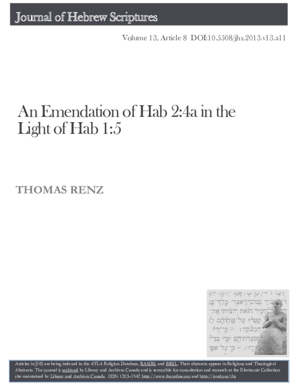 (PDF) An Emendation of Hab 2:4a in the Light of Hab 1:5