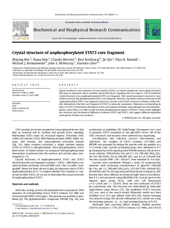 (PDF) Crystal structure of unphosphorylated STAT3 core fragment