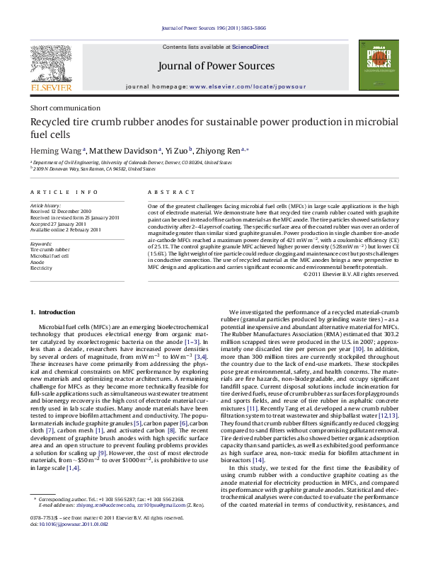 (PDF) Recycled tire crumb rubber anodes for sustainable power ...