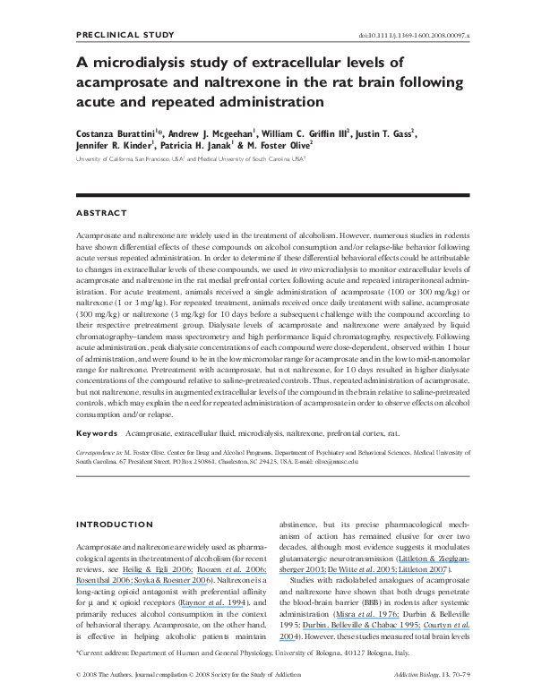 (PDF) A microdialysis study of extracellular levels of acamprosate and ...