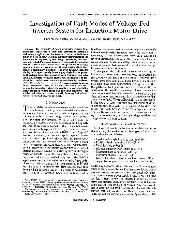 (PDF) Investigation of fault modes of voltage-fed inverter system for induction motor drive