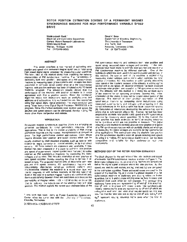 (PDF) Rotor position estimation scheme of a permanent magnet synchronous machine for high ...