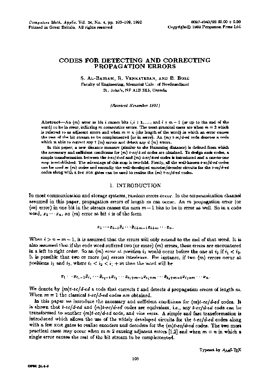 Pdf Codes For Detecting And Correcting Propagation Errors 8209