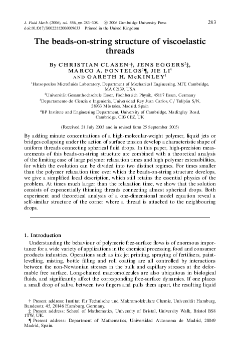 (PDF) The beads-on-string structure of viscoelastic threads