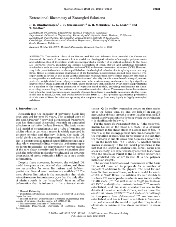 (PDF) Extensional Rheometry of Entangled Solutions