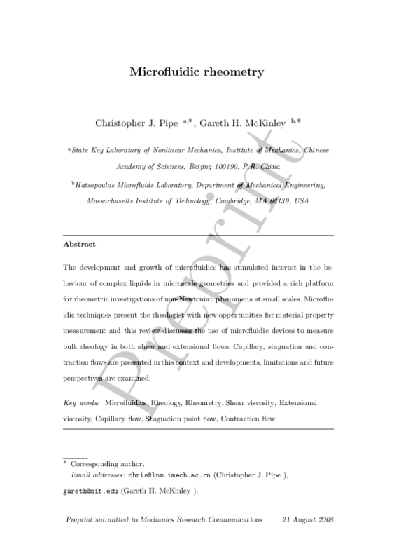 (PDF) Microfluidic rheometry