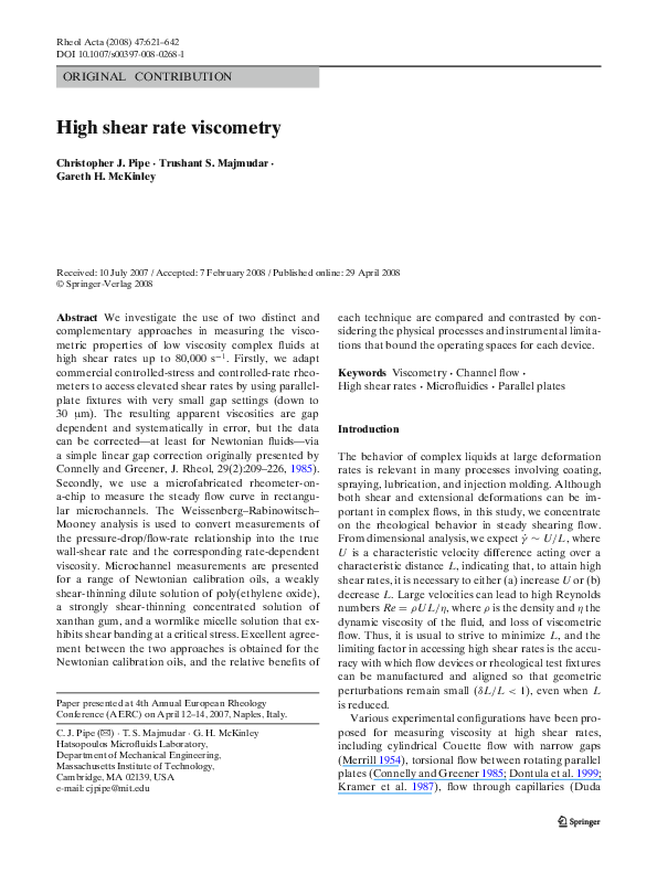 (PDF) High shear rate viscometry