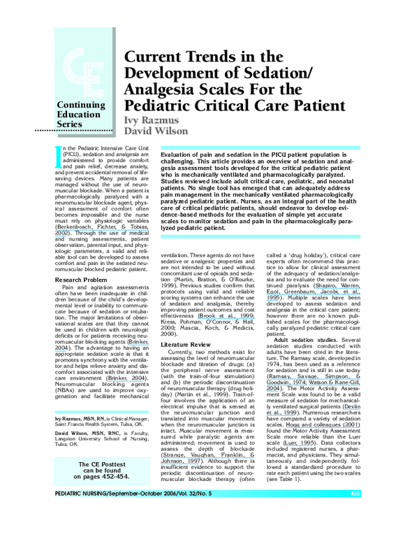 (PDF) Current trends in the development of sedation/ analgesia scales ...