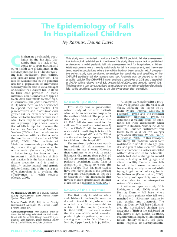 (PDF) The epidemiology of falls in hospitalized children
