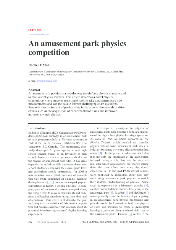 (PDF) An amusement park physics competition