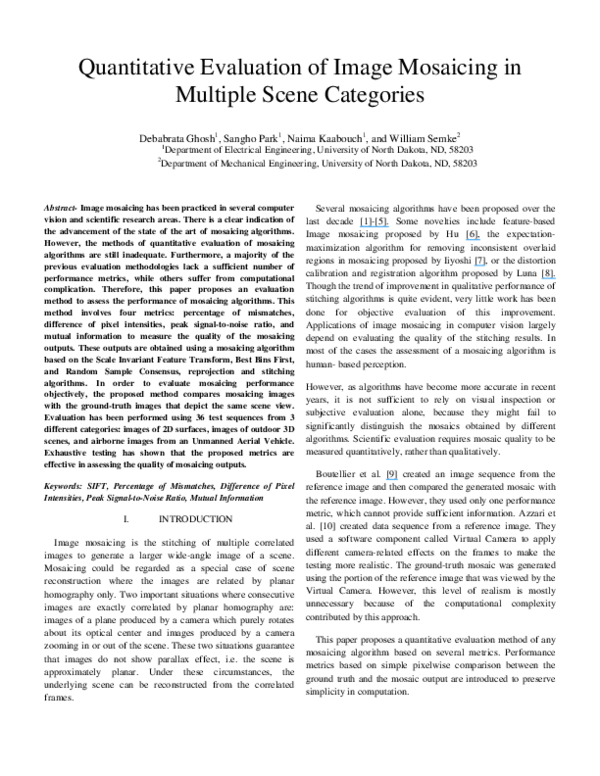 Pdf Quantitative Evaluation Of Image Mosaicing In Multiple Scene Categories