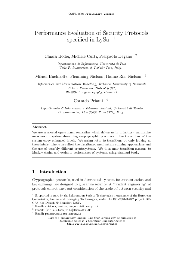 Pdf Performance Evaluation Of Security Protocols