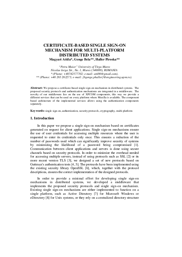 (PDF) Certificate-Based Single Sign-on Mechanism for Multi-Platform Distributed Systems