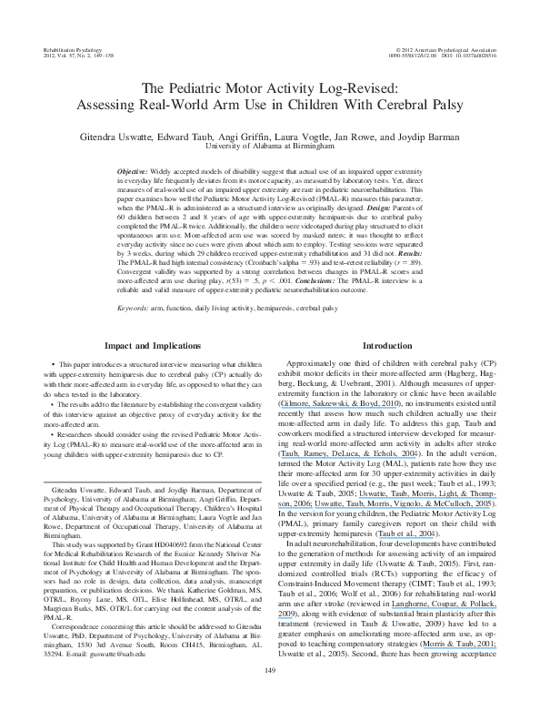 (PDF) The Pediatric Motor Activity Log-Revised: Assessing real-world ...