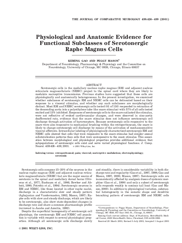 (PDF) Physiological and anatomic evidence for functional subclasses of ...