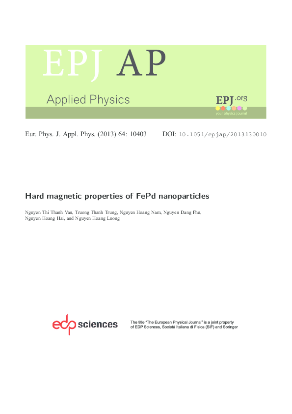 (PDF) Hard magnetic properties of FePd nanoparticles