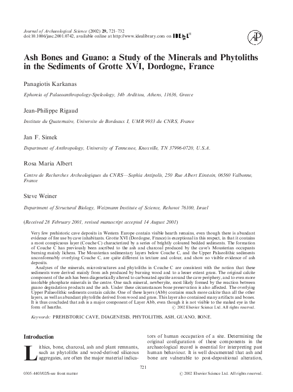 (PDF) Ash Bones and Guano: a Study of the Minerals and Phytoliths in ...