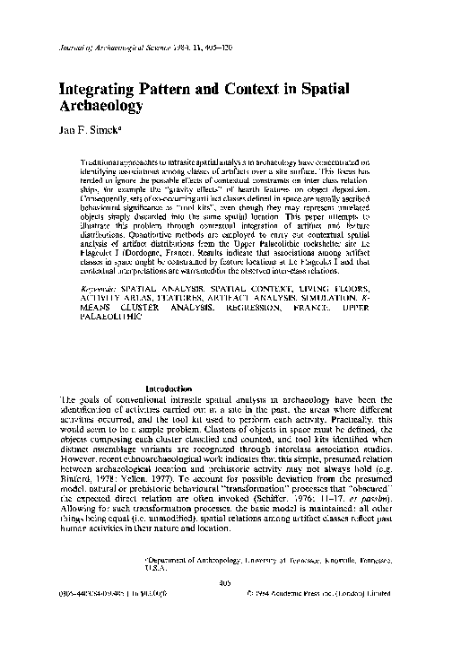 Pdf Integrating Pattern And Context In Spatial Archaeology