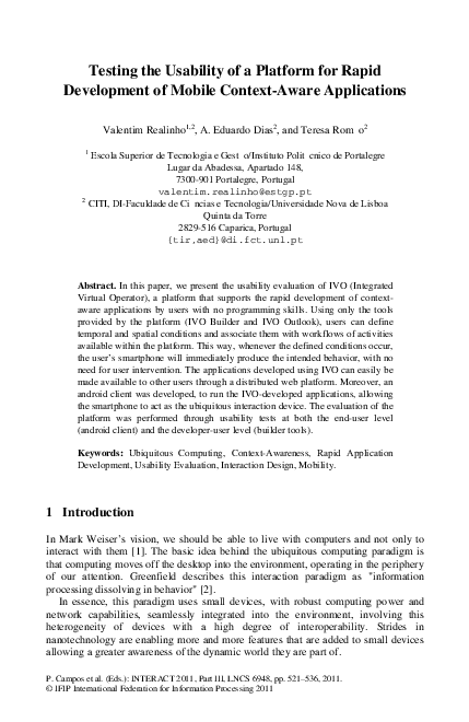 Pdf Testing The Usability Of A Platform For Rapid Development Of Mobile Context Aware Applications