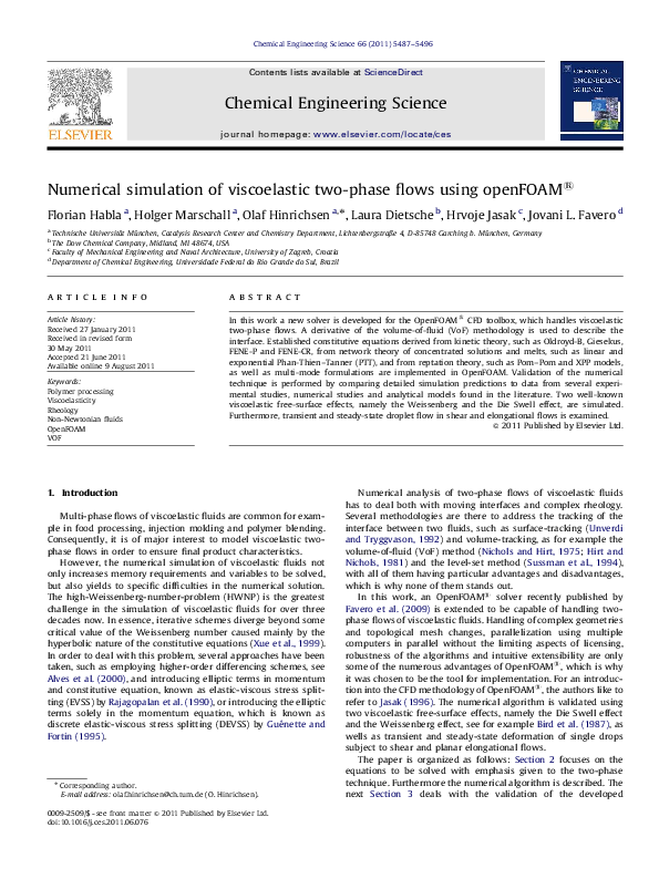 Pdf Numerical Simulation Of Viscoelastic Two Phase Flows Using Openfoam®