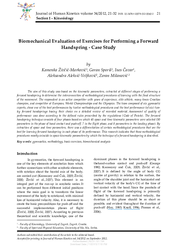 (PDF) Biomechanical evaluation of exercises for performing a forward ...
