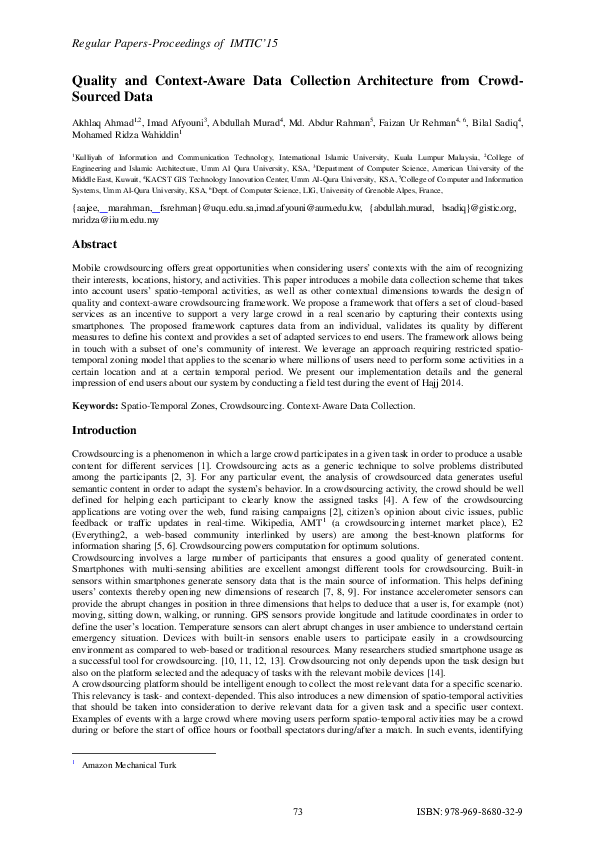 Pdf Quality And Context Aware Data Collection Architecture From Crowd