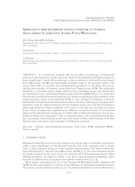 (PDF) Quantitative nanomechanical property mapping of bitumen micro-phases by peak-force Atomic ...