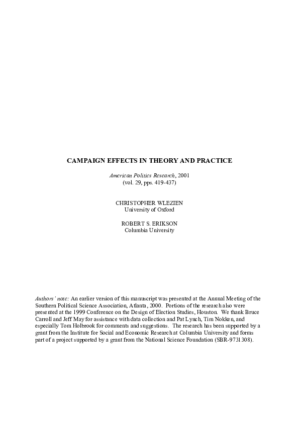 (PDF) Campaign Effects in Theory and Practice