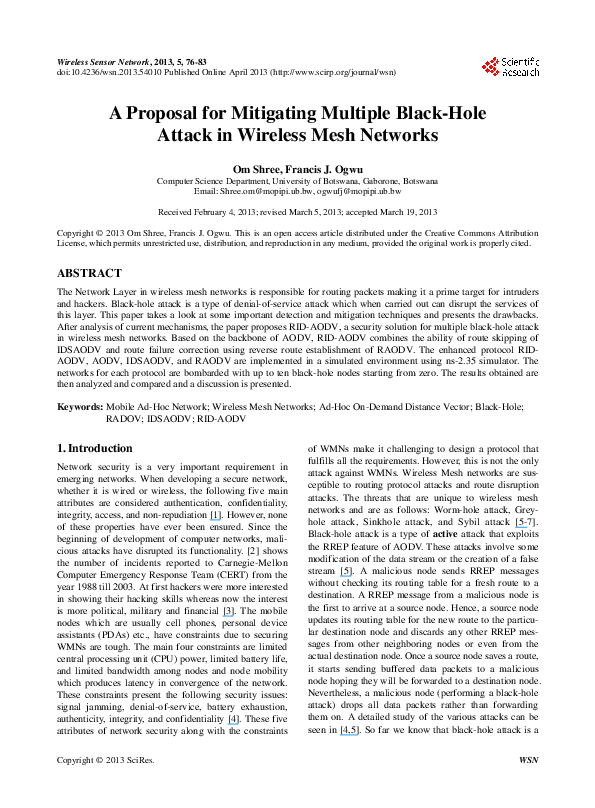 (PDF) A Proposal for Mitigating Multiple Black-Hole Attack in Wireless Mesh Networks
