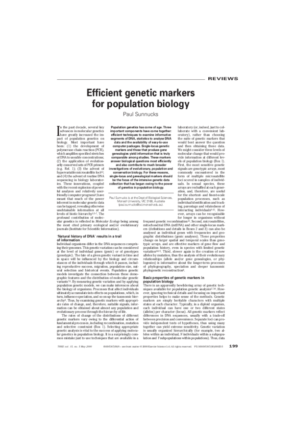 Pdf Efficient Genetic Markers For Population Biology Paul Sunnucks