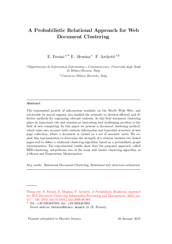 (PDF) A probabilistic relational approach for web document clustering