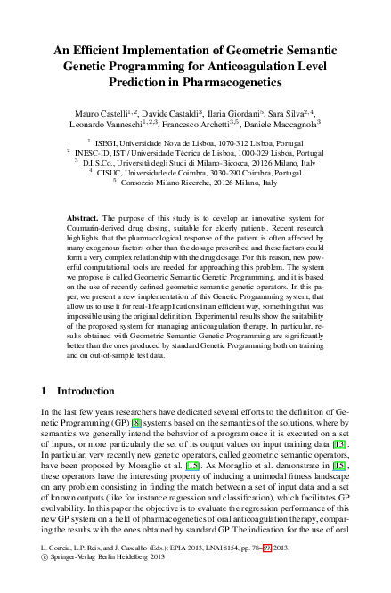 Pdf An Efficient Implementation Of Geometric Semantic Genetic Programming For Anticoagulation