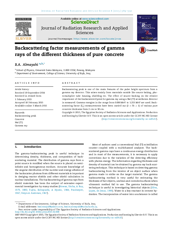 (PDF) Backscattering factor measurements of gamma rays of the different ...
